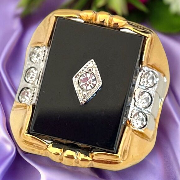 Vintage | Jewelry | Vintage Uncas Ring Size 7 Black Onyx 4k Gold Plate ...